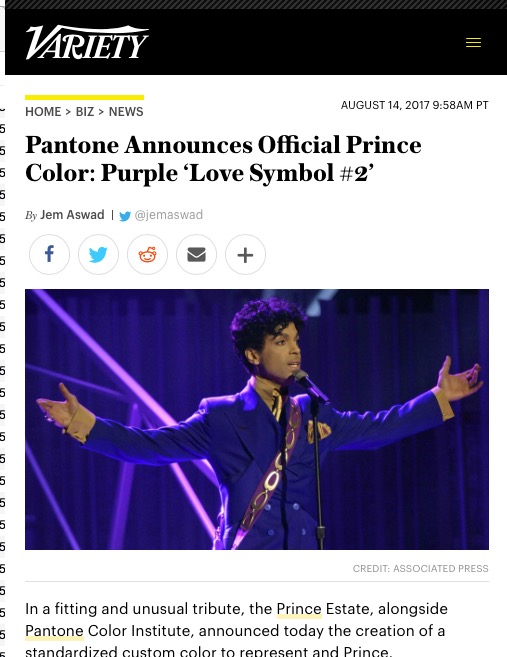 Pantone annonce la création d'une teinte officielle pour Prince - Edit'M